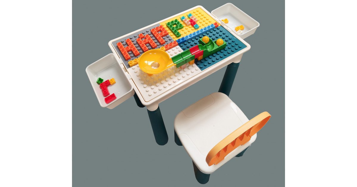 Multi-Activity Table with 1 Chair and 90 Pieces Blocks, Compatible With ...